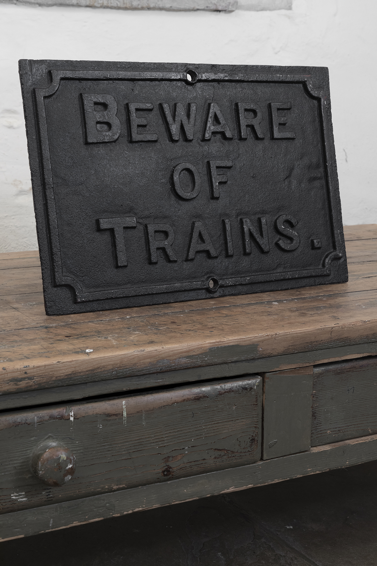 Beware of Trains | Original Railway Sign | Cast Iron | Pointers Antiques